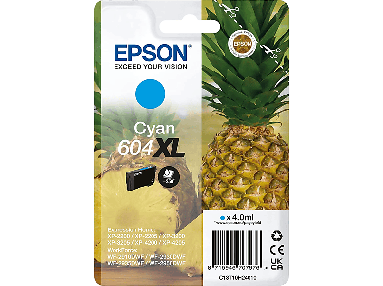 Cartucho de tinta | Epson 604XL INK, Tamaño XL, Hasta 500 páginas, Cian