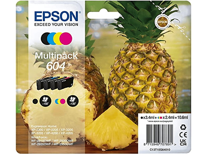 Cartucho de tinta | Epson 604 INK Multipack, Tamaño estándar, Hasta 350 páginas, Varios colores