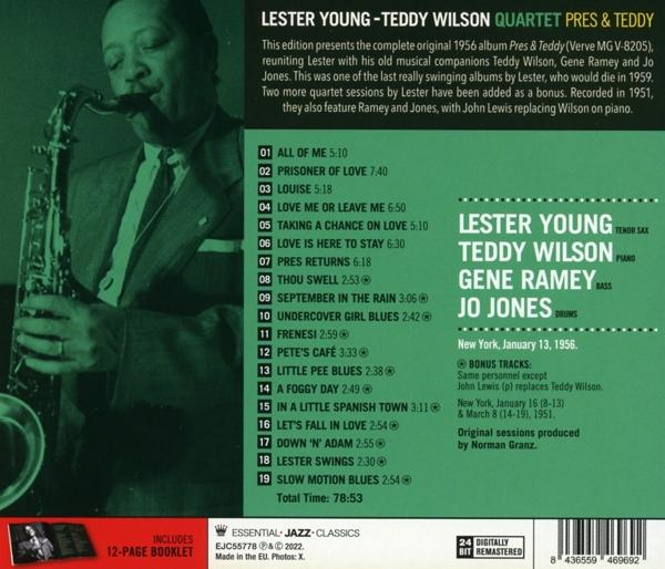 Young, Lester / Wilson, Teddy Quartet | Pres And Teddy+12 Bonus Tracks ...