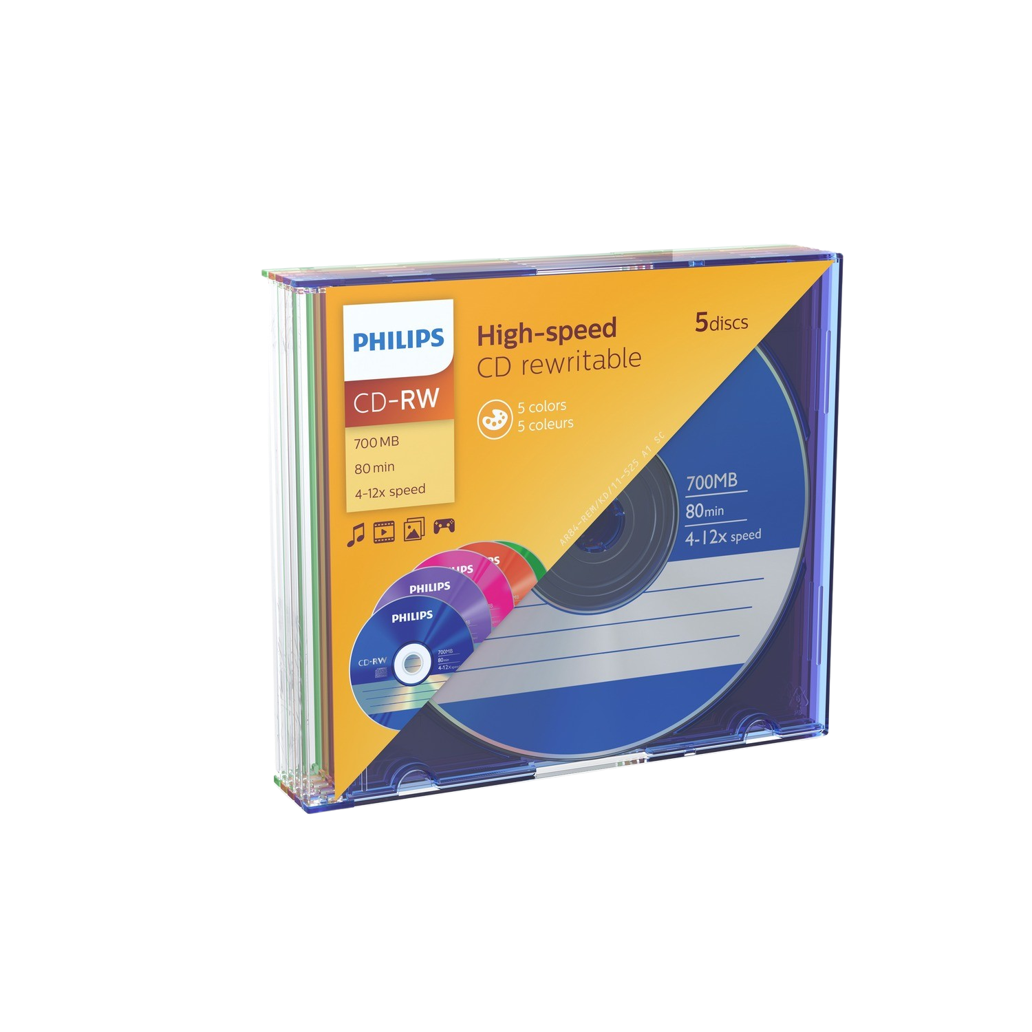 PHILIPS CD-RW 80Min 700MB SL Color (5) kopen? | MediaMarkt