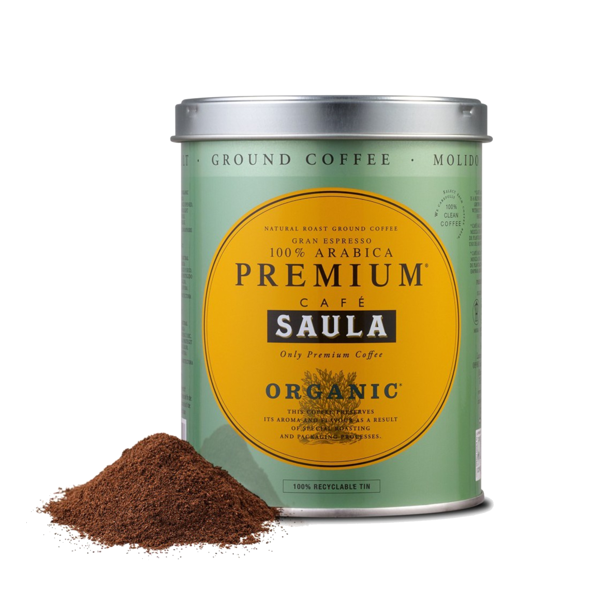 Café molido | Saula Premium Ecológico, Arábica, Intenso, 250 g