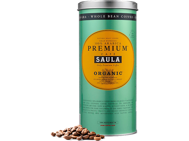 Café en grano | Saula Premium Ecológico, Arábica, Intenso, 500 g
