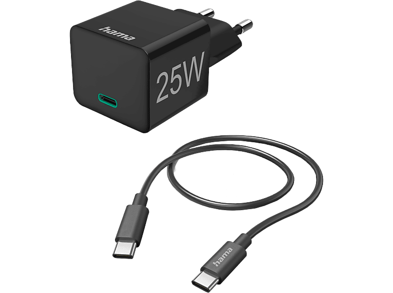 HAMA USB-C-oplader 25 W + USB-C-kabel Zwart (201623)