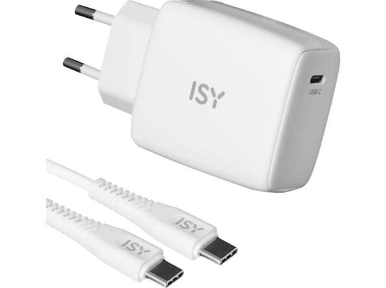 ISY IAC 4512 USB-C GaN-Ladegerät, 45 Watt, 2m Kabel, Weiß | MediaMarkt