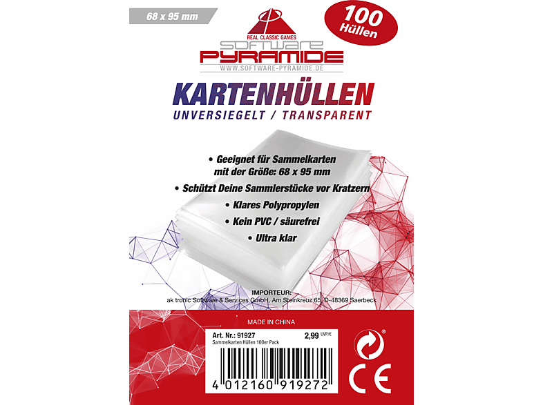 SOFTWARE PYRAMIDE 68x95 mm (100 Stk.) | Kartenhüllen (Transparent ...