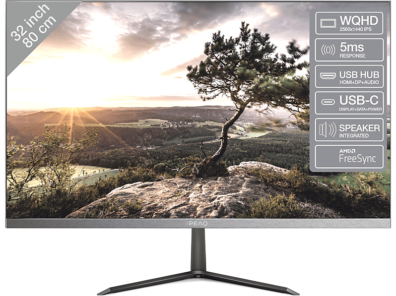 PEAQ PMO S323-IQSC 32 Zoll WQHD Slim Monitor (5 ms Reaktionszeit, 75 Hz ...