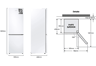 Frigorífico combi | Samsung SMART AI RB34C600DWW/EF, Mono Cooling, 185.3cm, 344l, No Frost, WiFi ...