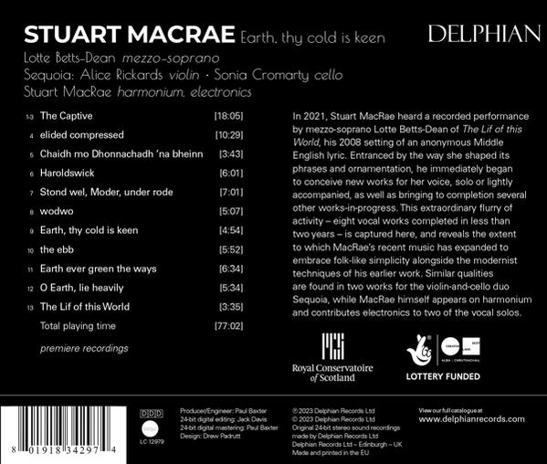 Lotte/sequoia Duo Betts-dean | Earth,thy cold is keen - (CD) Lotte ...