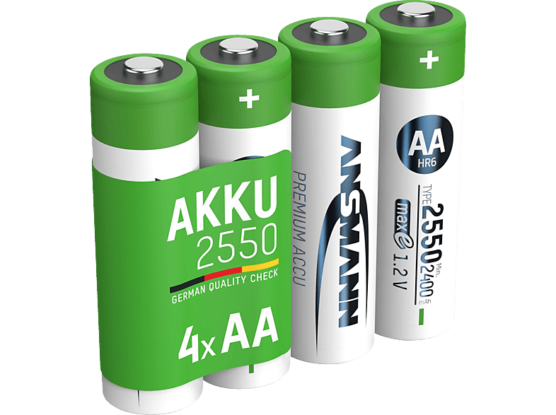 ANSMANN 4er Set NiMH Akku, Nickel-Metallhydrid, 1.2 Volt, 2550 mAh ...