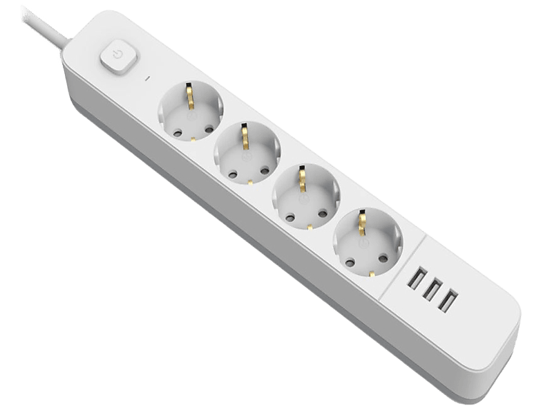 ENTAC D2 4-es hálózati elosztó kapcsolóval, 3xUSB-A, 1,5 méter, 3x1,5mm2, fehér (ESES1.5G4-1.5 ...