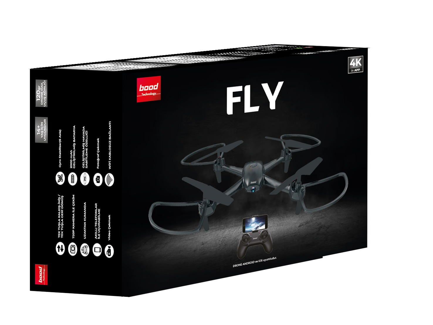 BOOD Fly Wi‑Fi 4K Drone – HD Kameralı GPS’li FPV Canlı Görüntü & 28 dk ...
