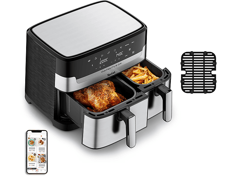 TEFAL EY905D Dual Easy Fry & Grill Doppelkammer-Heißluftfritteuse mit 2 ...
