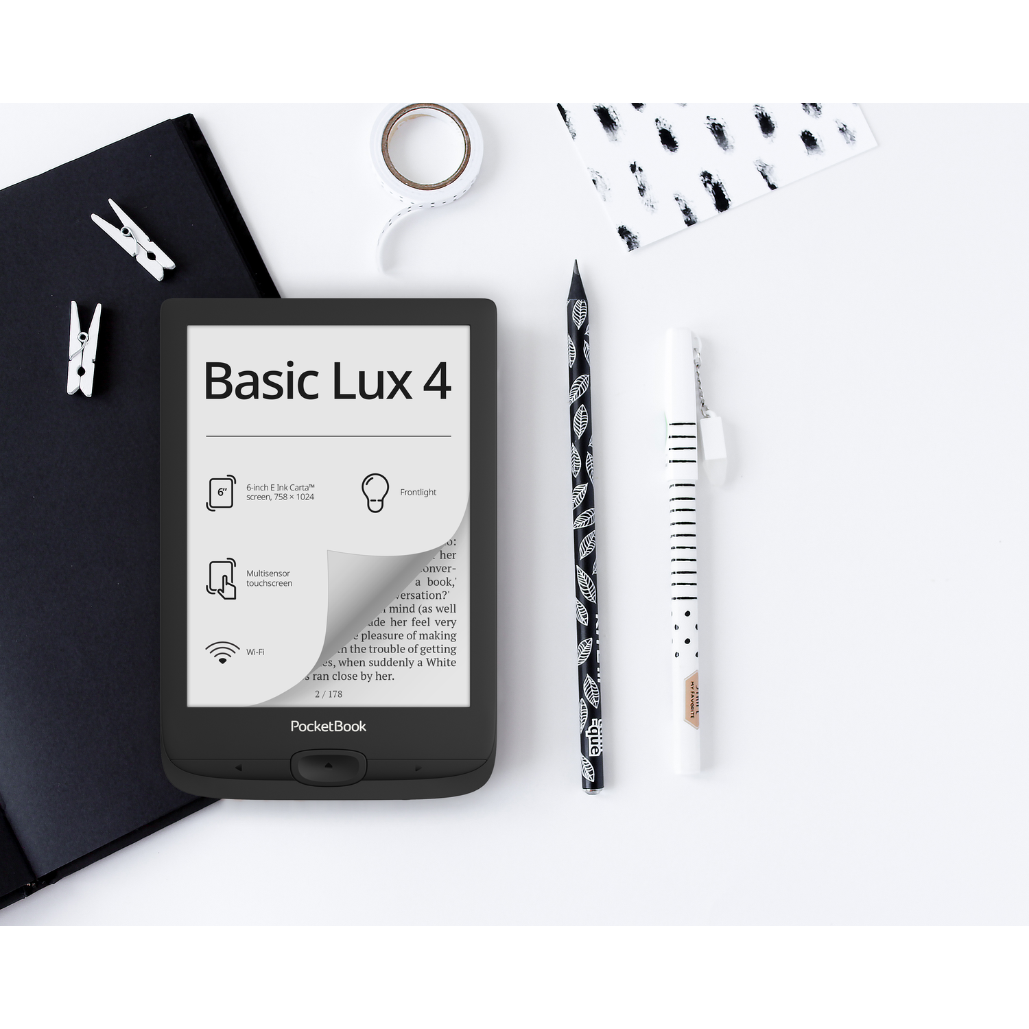 POCKETBOOK Basic Lux 4 Zwart | 6 inch | 8 GB (ongeveer 6.000 e-books ...
