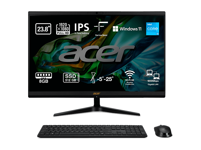 All in one | Acer C24-1700, 23.8" Full HD, Intel® Core™ i3-1215U, 8GB ...