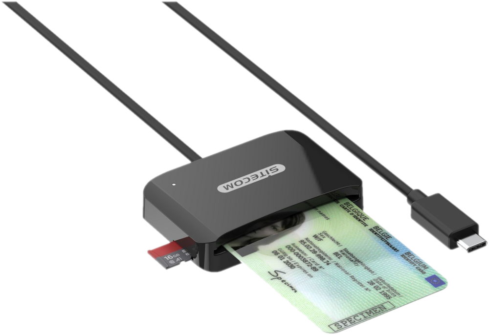 SITECOM USB-A eID-kaartlezer / micro SD Zilver / Zwart (MD-1001)