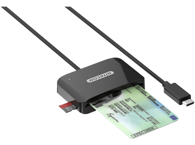 SITECOM USB-A eID-kaartlezer / micro SD Zilver / Zwart (MD-1001)