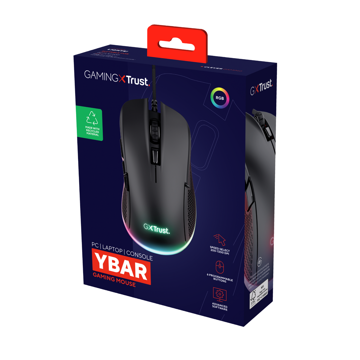 TRUST GXT 922 Ybar | Bedrade Gamingmuis - RGB-verlichting - 7200 DPI ...