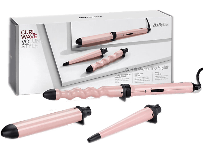 BABYLISS MS750E CURL AND WAVE TRIO Lockenstab Rosa, 3 Aufsätze | MediaMarkt