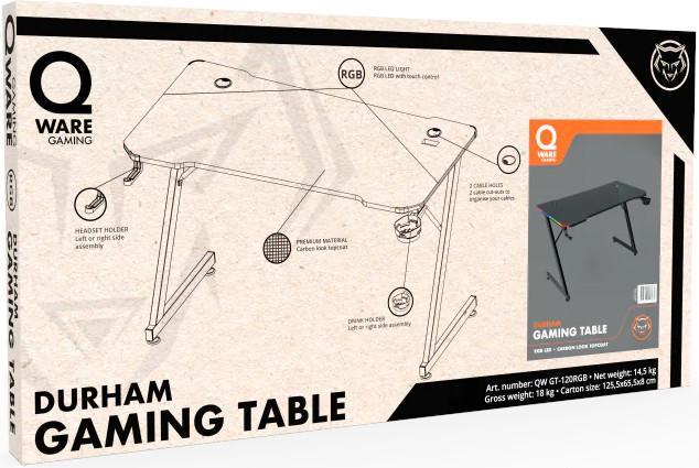 QWARE Gaming desk Durham RGB Zwart (QW GT-120RGB)
