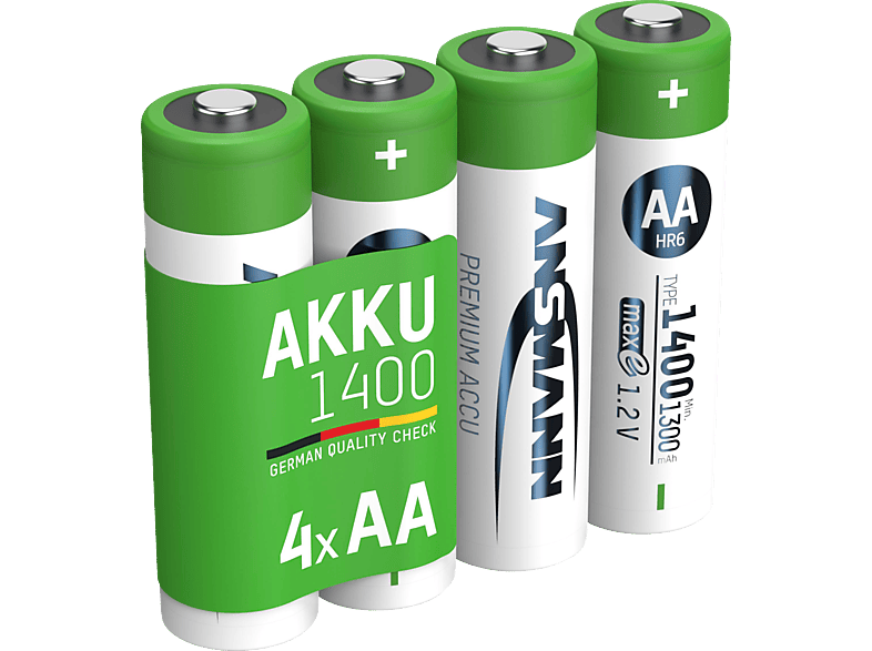 ANSMANN 4er Set NiMH Akku, Nickel-Metallhydrid, 1.2 Volt, 1400 mAh Akku ...