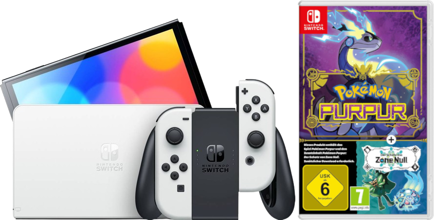 Nintendo Switch Weiß (OLED Modell) + Pokémon Purpur + Der Schatz von Zone Null online kaufen ...