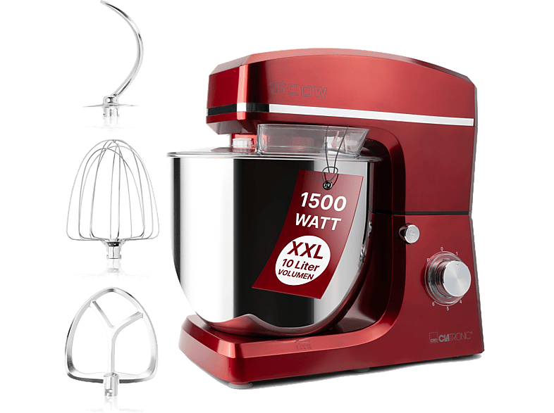 CLATRONIC KM 3765 XXXL Küchenmaschine Rot (Rührschüsselkapazität: 10 l ...