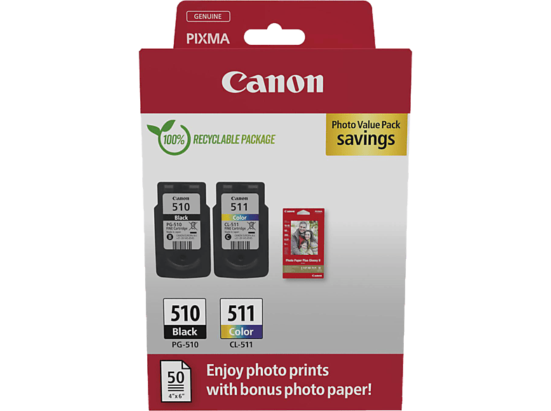 CANON PG-510/CL-511 Photo Value Pack Schwarz, Cyan, Magenta, Gelb ...