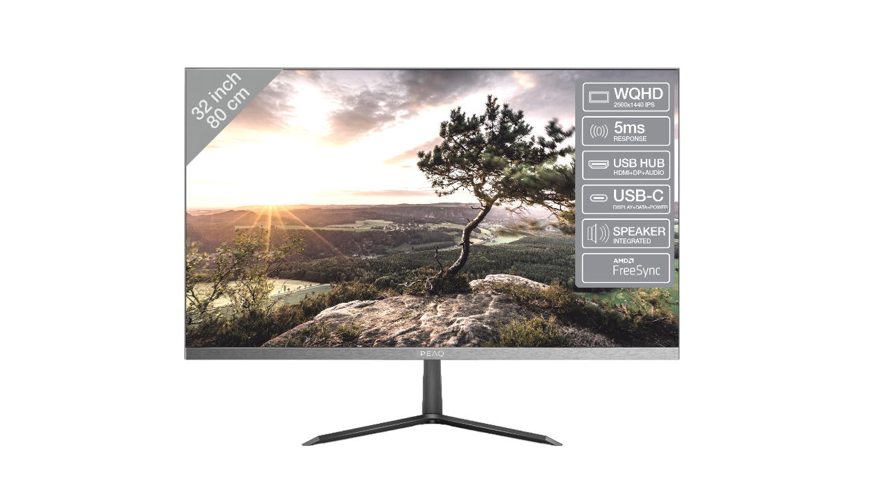 PEAQ PMO S323-IQSC 32 Zoll WQHD Slim Monitor (5 ms Reaktionszeit, 75 Hz ...