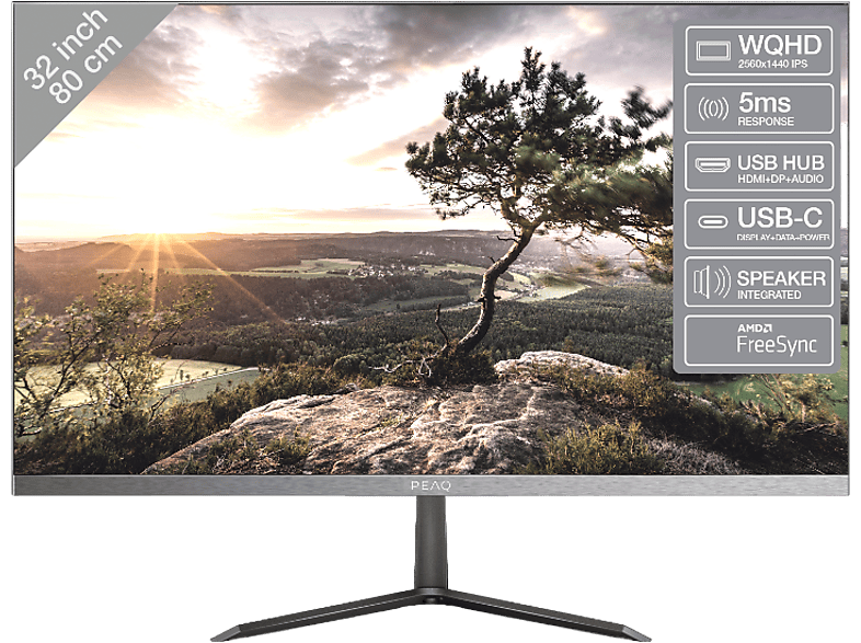 PEAQ PMO S323-IQSC 32 Zoll WQHD Slim Monitor (5 ms Reaktionszeit, 75 Hz ...