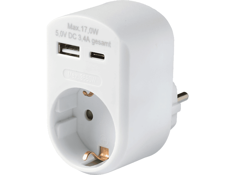 TECCUS Adatpter mit 1x USB A und 1x USB C, max. 17W Steckdosenleiste ...