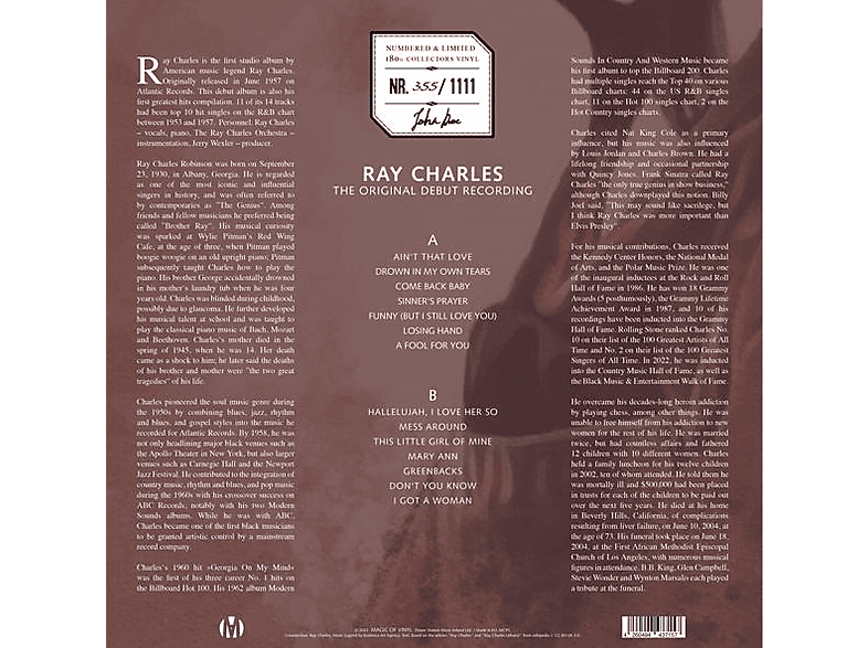 Ray Charles | The Original Debut Recording - 180 Gram White [Vinyl ...
