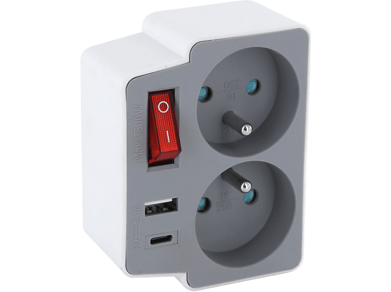 CHACON Contactdoos 2 x 16A + USB-A+ USB-C Grijs (48150) | MediaMarkt