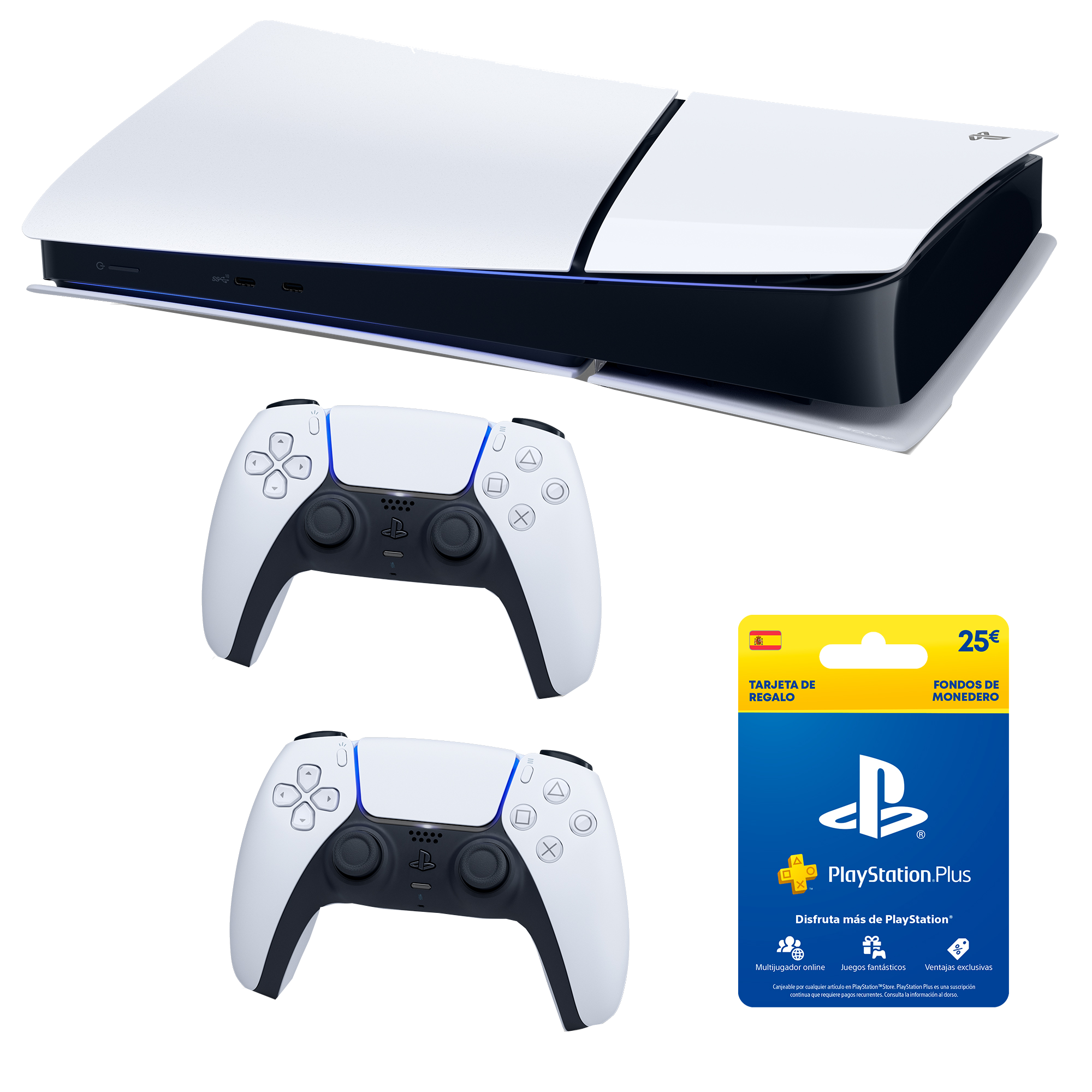 Consola | Sony PS5 Slim Digital Edition, 1 TB SSD, 4K, 2 mandos (Blancos), Chasis D, Blanco ...