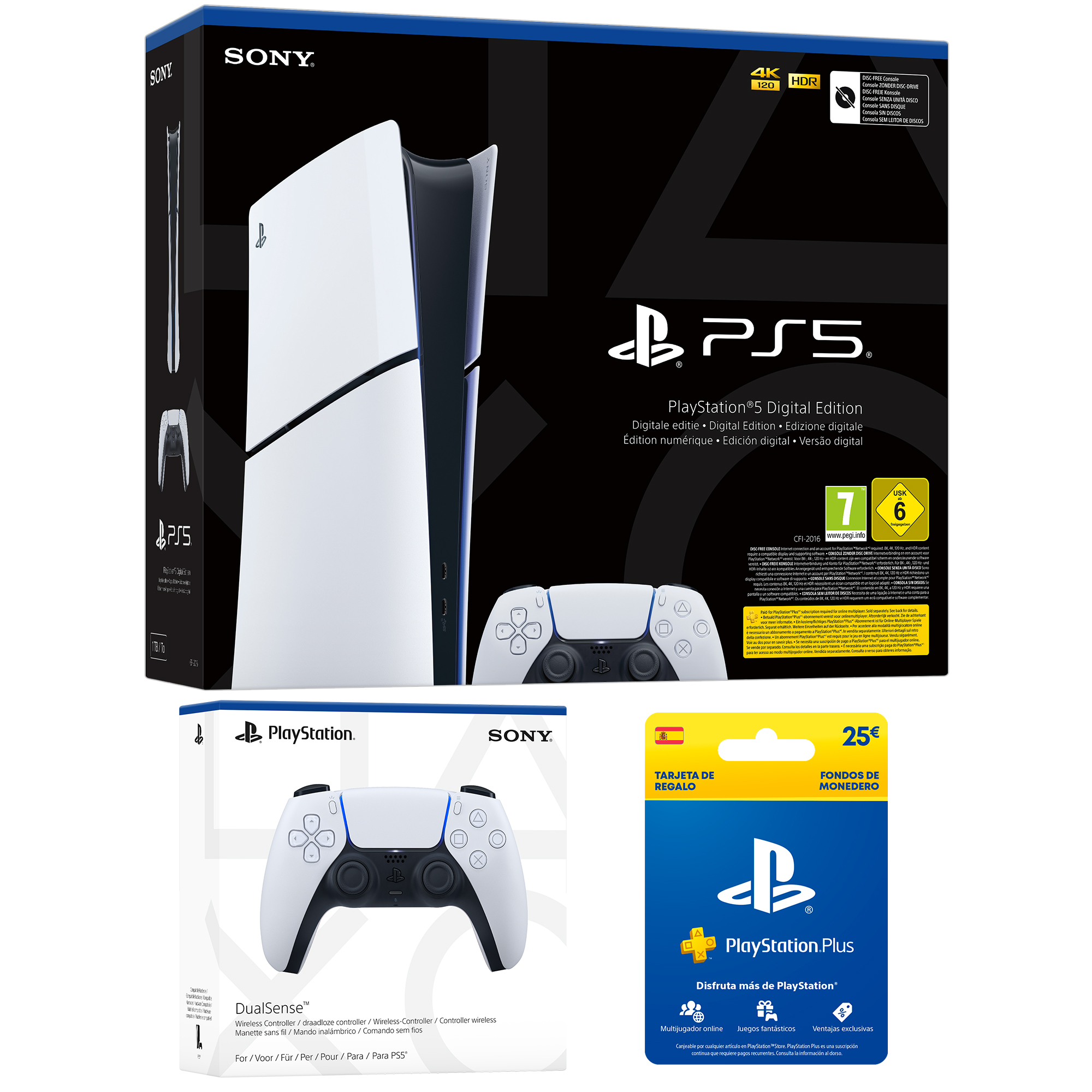 Consola | Sony PS5 Slim Digital Edition, 1 TB SSD, 4K, 2 mandos (Blancos), Chasis D, Blanco ...
