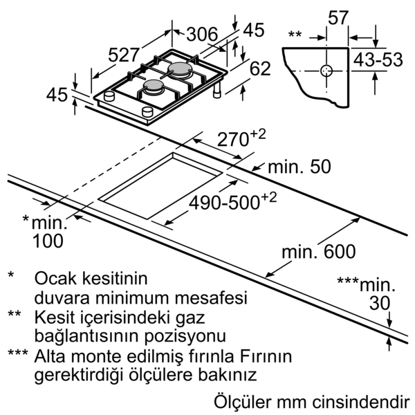 BOSCH PRB3A6B70 Ankastre Gazlı Domino Ocak Fiyat & Özellik | MediaMarkt