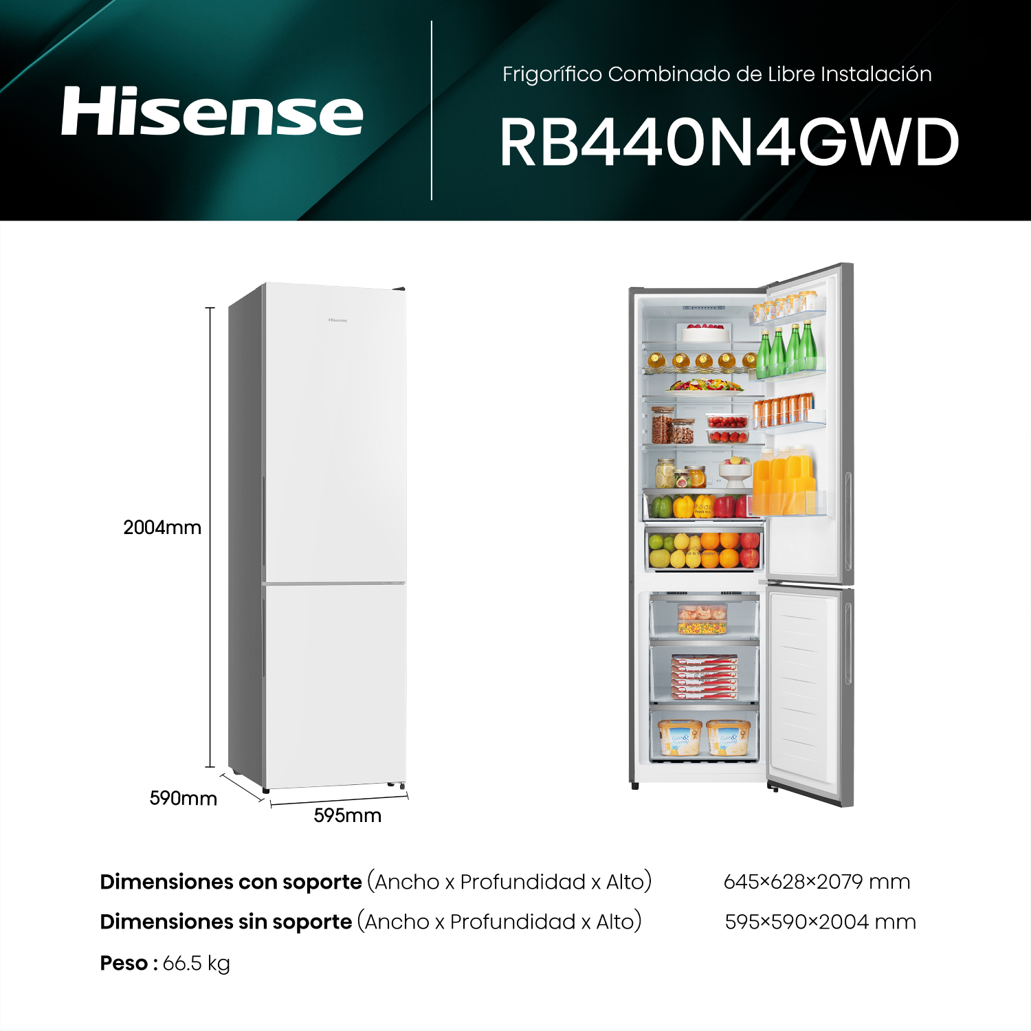 Frigorífico combi | Hisense RB440N4GWD, No Frost, 200.4 cm, 336 l ...