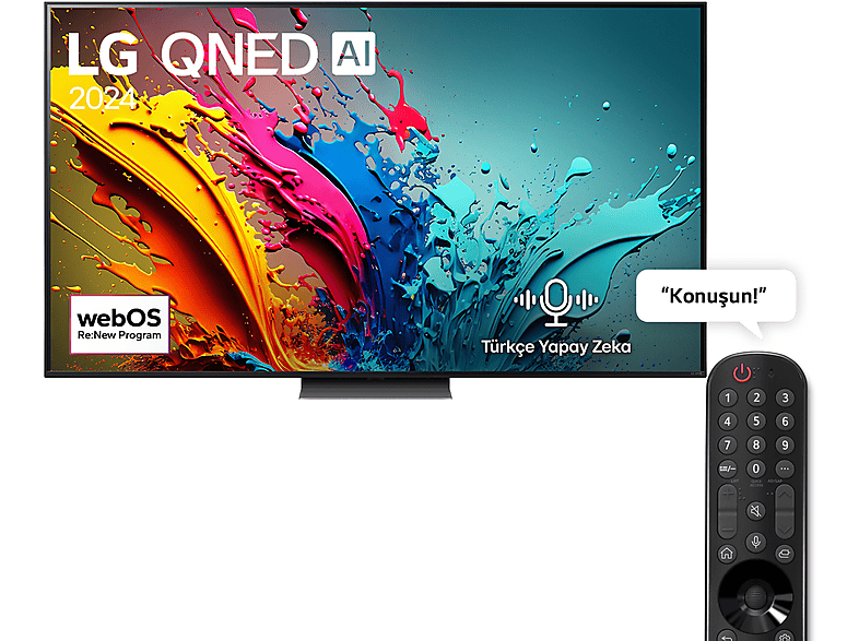 LG 65QNED86T 65 inç 165 Ekran 4K Smart AI Sihirli Kumanda HDR10 webOS24 ...