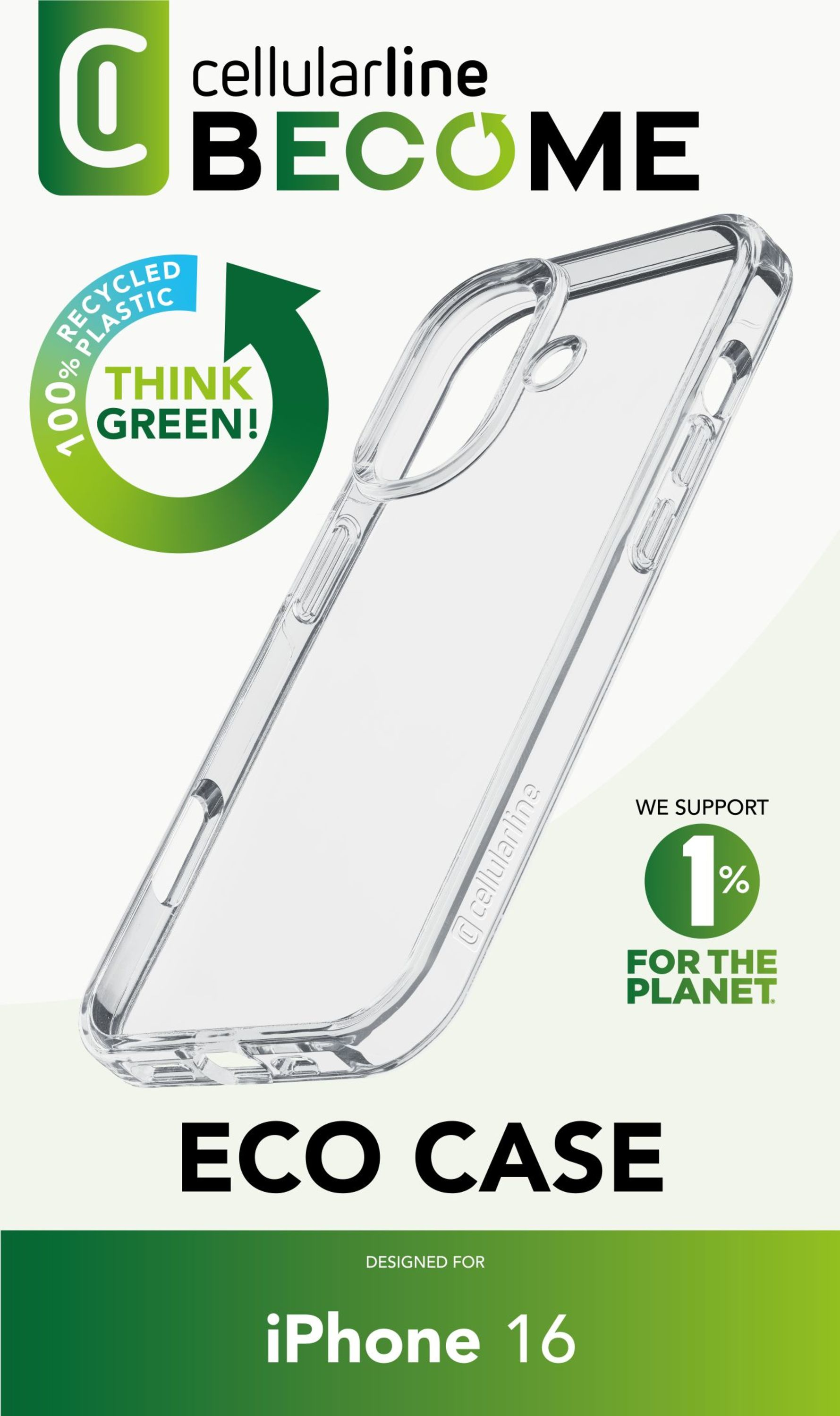 CELLULARLINE Eco Case, Coque arrière, Apple, iPhone 16, Transparent ...