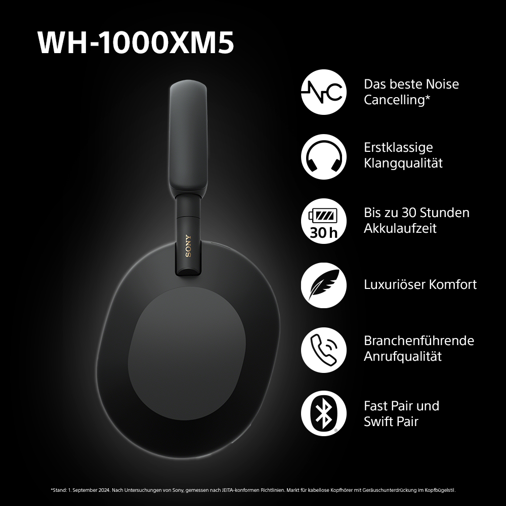 SONY WH-1000X M5, Over-ear Noise Cancelling-Kopfhörer Bluetooth Schwarz ...