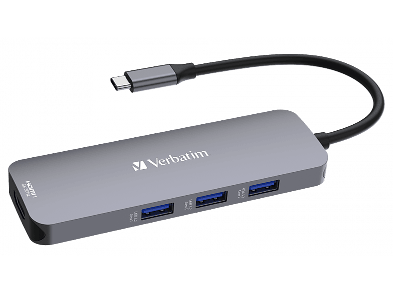 VERBATIM CMH-08 USB Type-C 3.2 Gen1 multiport adapter, 2x HDMI, 3x USB ...