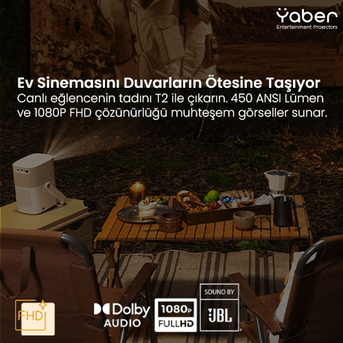 YABER T2 Plus Full-HD 450 Lümen Taşınabilir Bataryalı Projeksiyon ...
