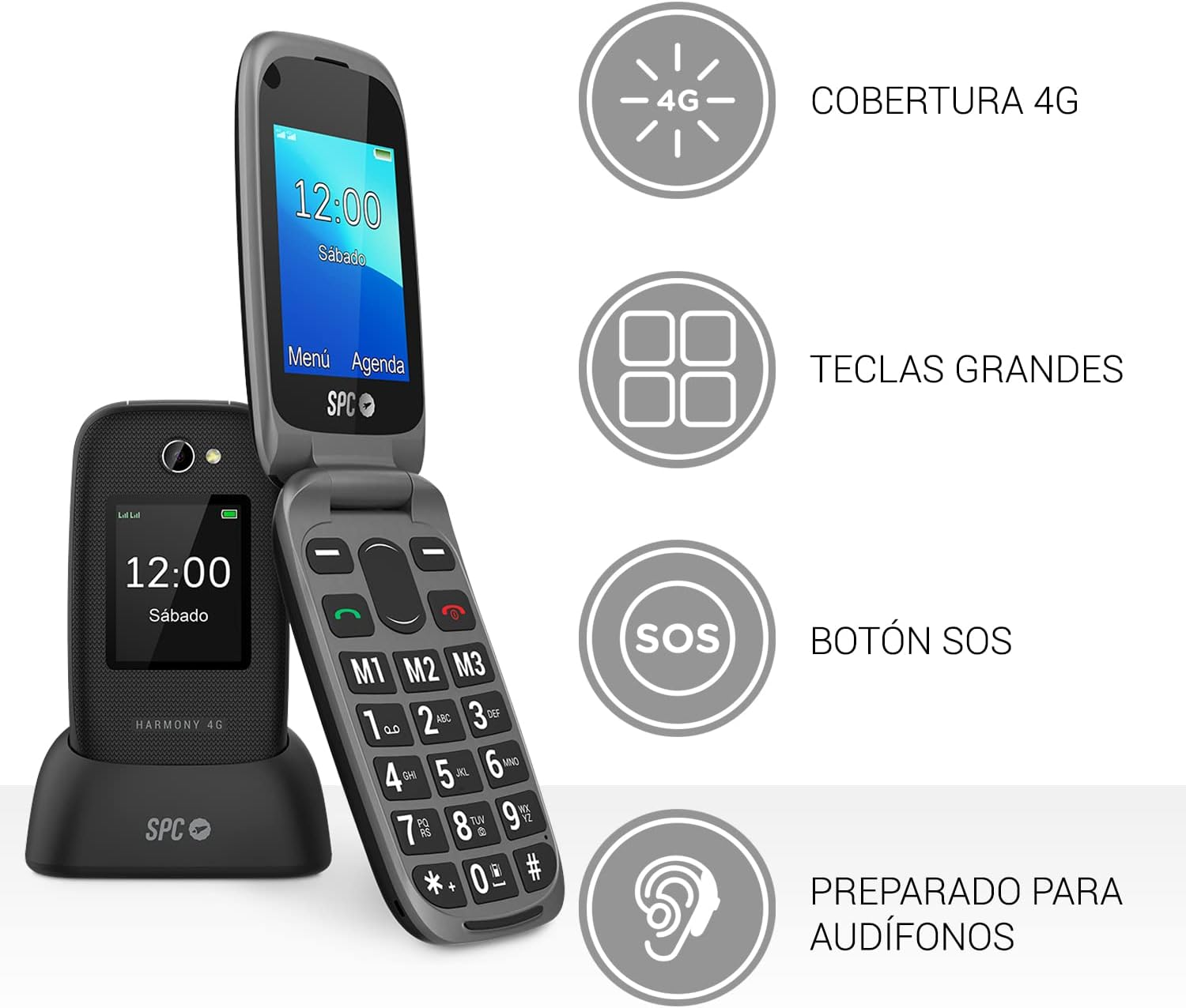 Móvil | SPC Harmony 4G, Negro, Memoria interna 48MB + 128MB, 1000 mAh, 2.4" Pantalla Principal ...