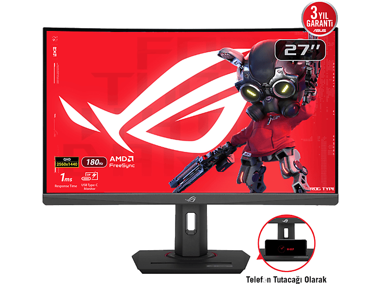 ASUS Rog Strix XG27WCS 27 inç WQHD 2K 180Hz 1ms FreeSync VA Kavisli ...