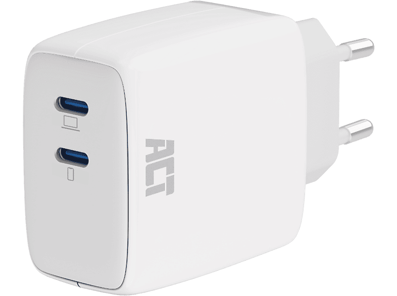 ACT AC2165 USB-C Lader 65W 2-poorts Power Delivery PPS en GaNFast Lader ...