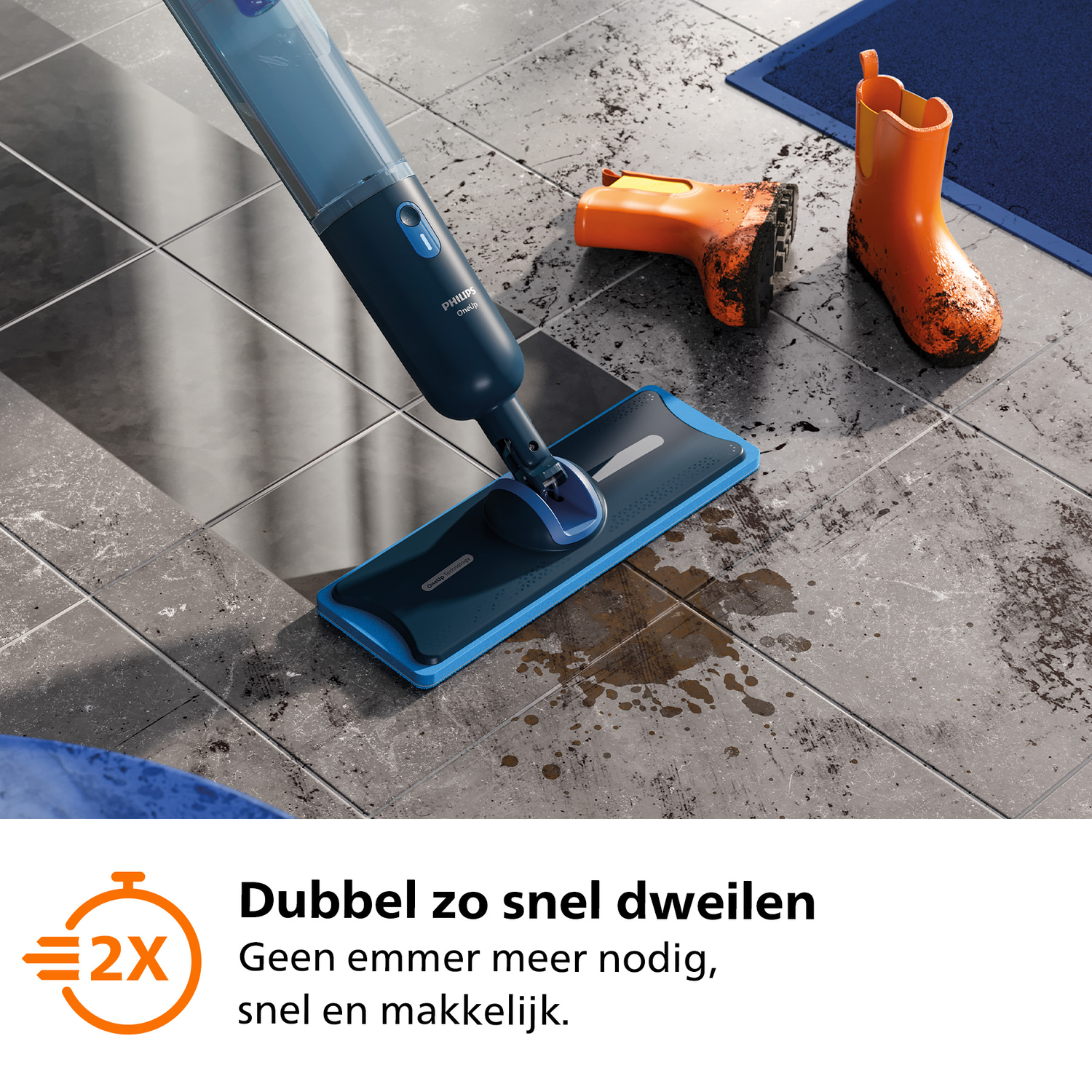 PHILIPS OneUp XV3101/11 Elektrische Dweil Blauw inclusief extra ...