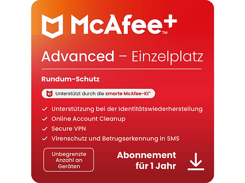 McAfee+ Advanced Einzelperson, Antivirus und Internet ...