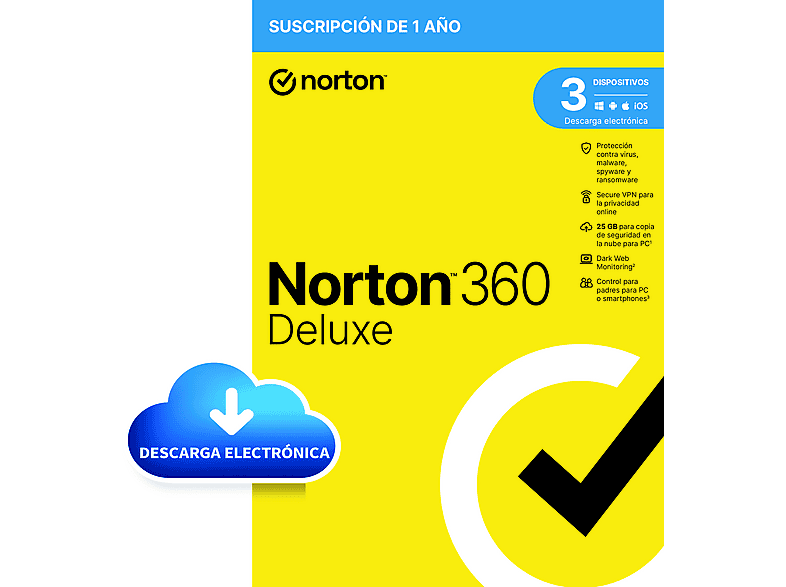 Norton LifeLock 360 Deluxe 25GB, 3 dispositivos, 1 año (Código de ...