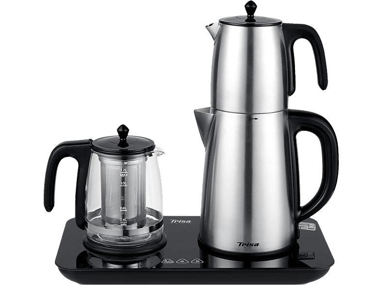 TRISA Tea Time Party Wasserkocher-Set, Edelstahl/Schwarz | MediaMarkt