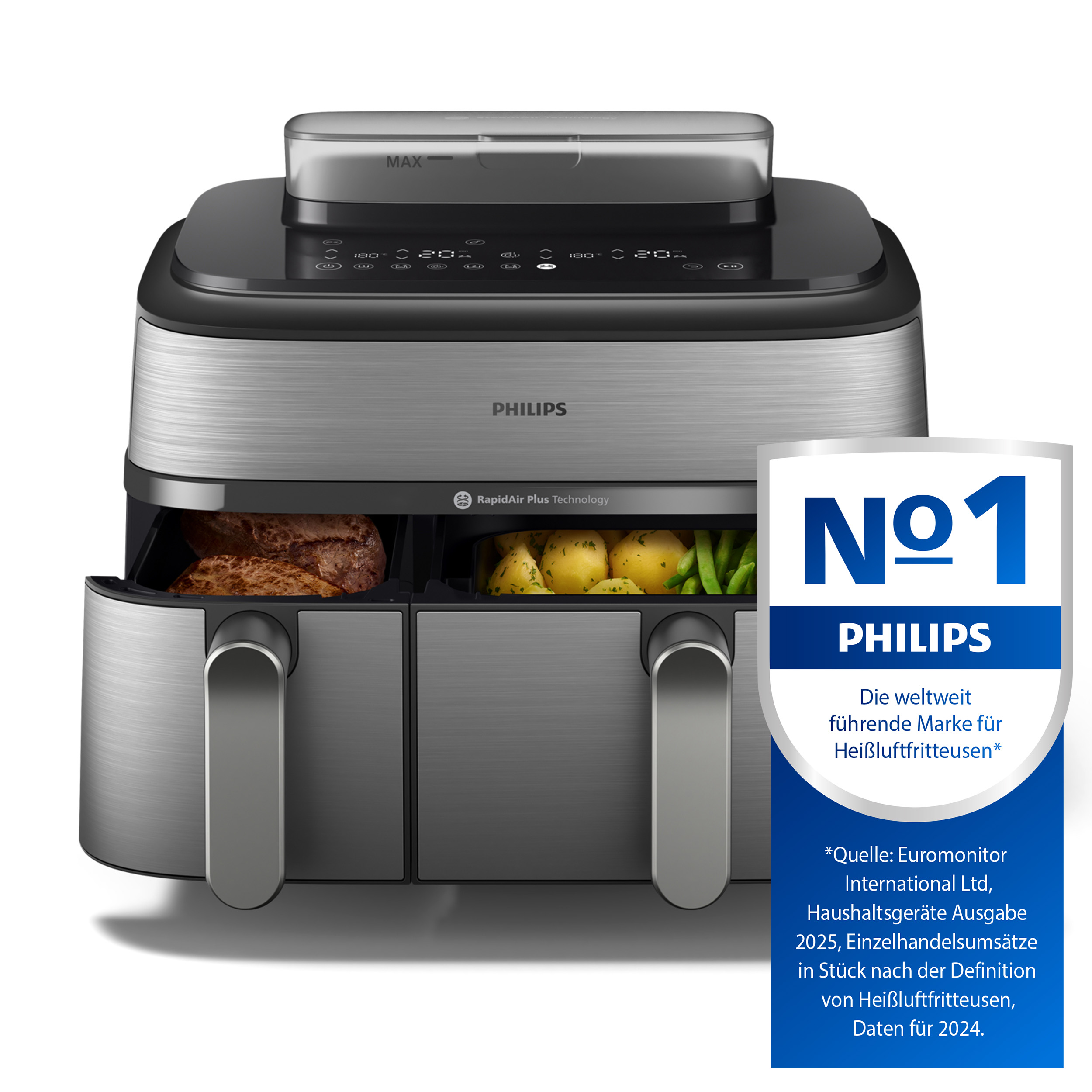 PHILIPS NA555/09 Airfryer, 9 l, mit LED Display, Automatik Programme ...