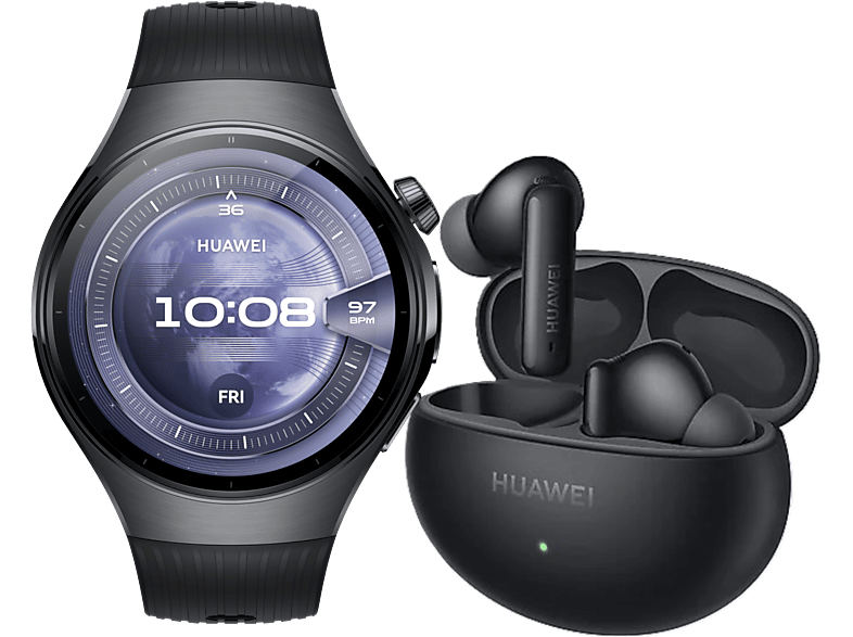 HUAWEI Watch 5 46mm Edelstahl mit Fluorelastomer-Armband, Schwarz inkl ...